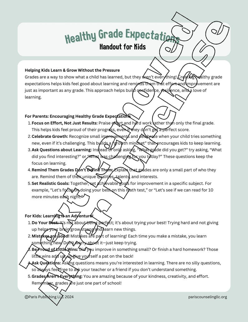 Grade Expectation Handouts + Worksheets - Etsy