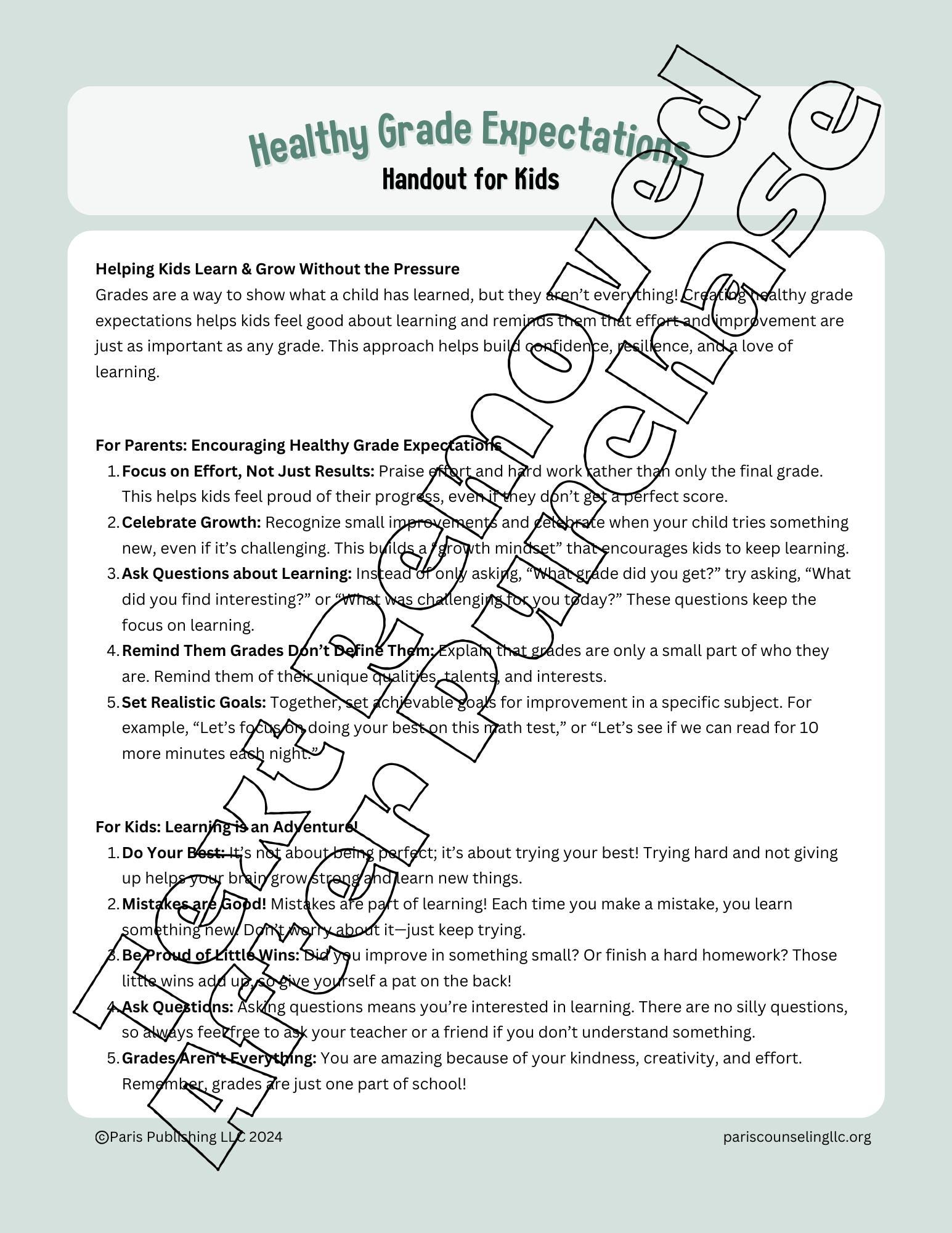 Grade Expectation Handouts + Worksheets - Etsy