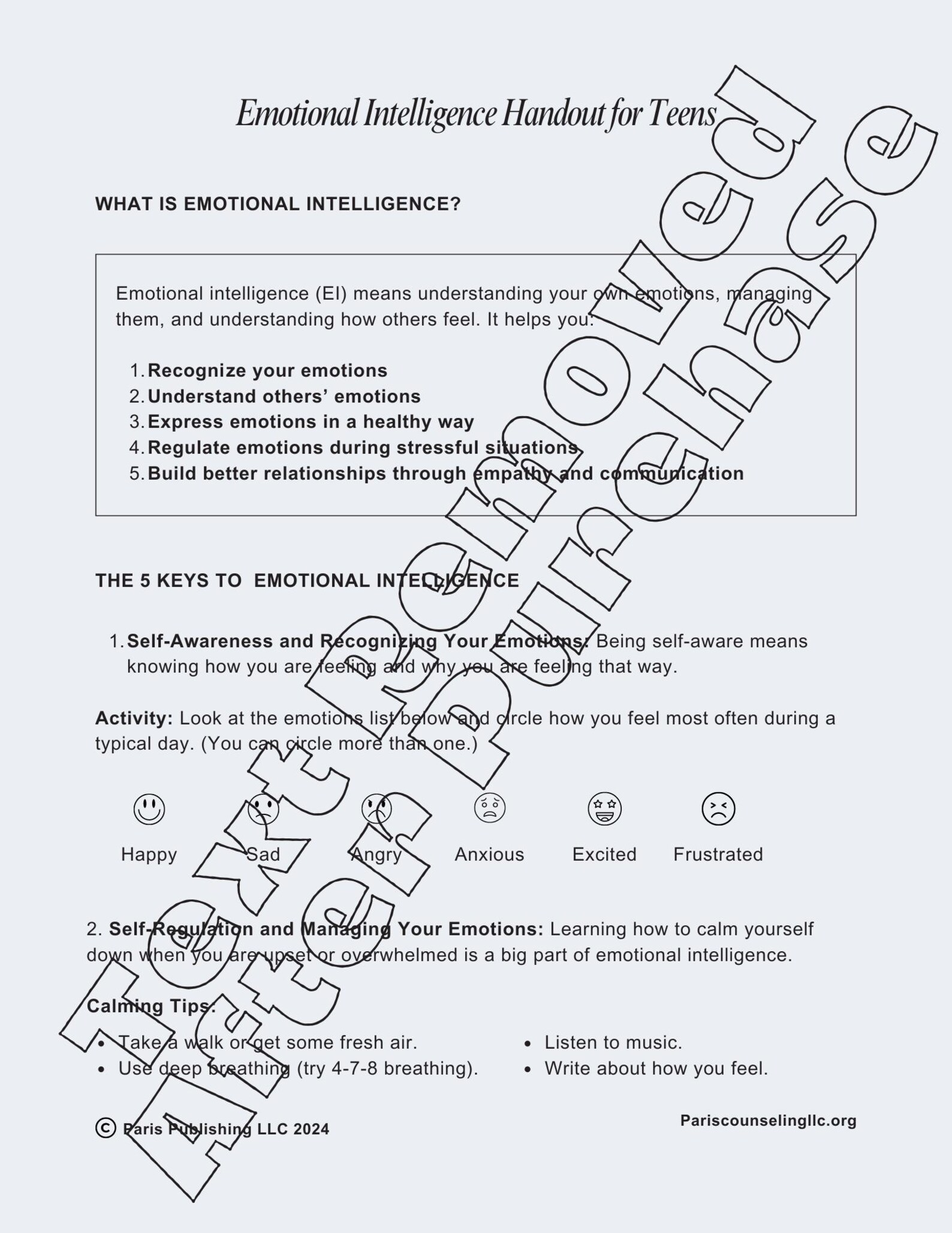 Emotional Intelligence Worksheets - Etsy