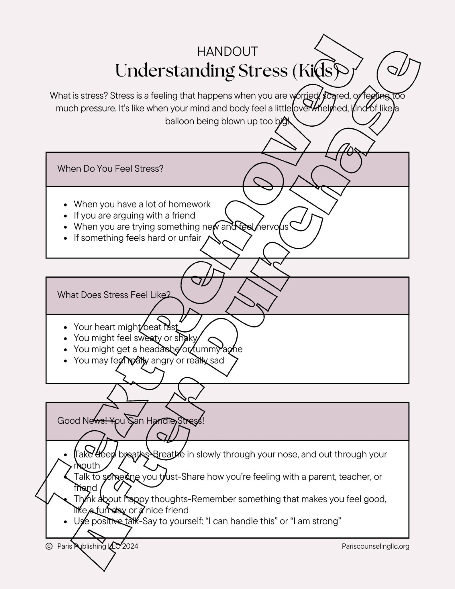 Understanding Stress Handout + Worksheet - Etsy