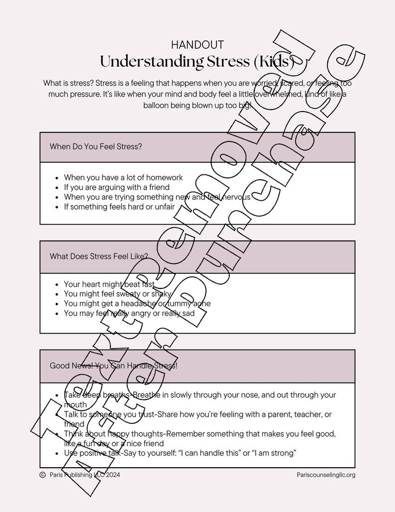 Understanding Stress Handout + Worksheet - Etsy