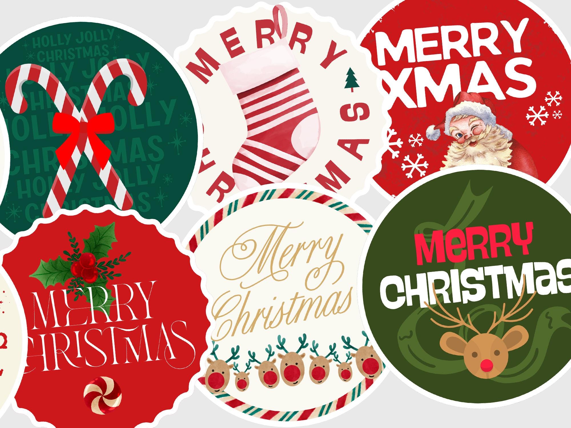10 Printable Christmas Sticker Bundle, Christmas Stickers, Xmas ...