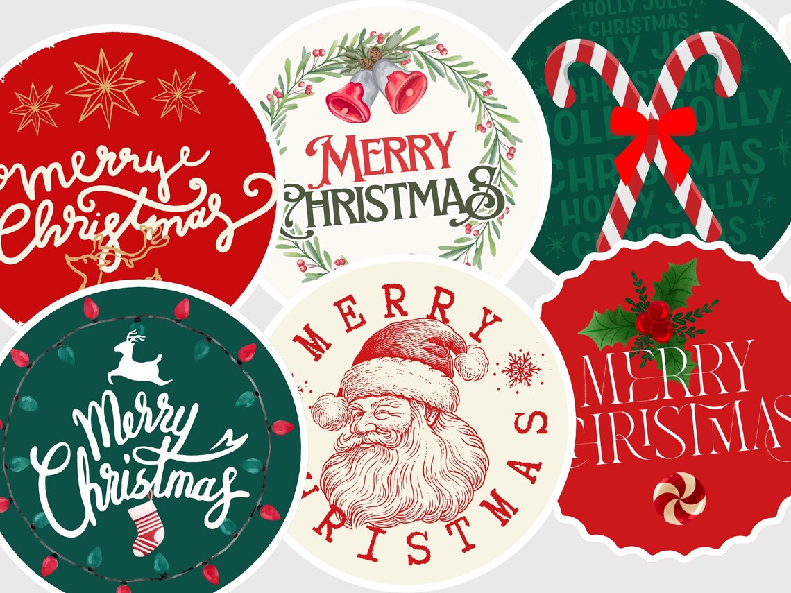 10 Printable Christmas Sticker Bundle, Christmas Stickers, Xmas ...