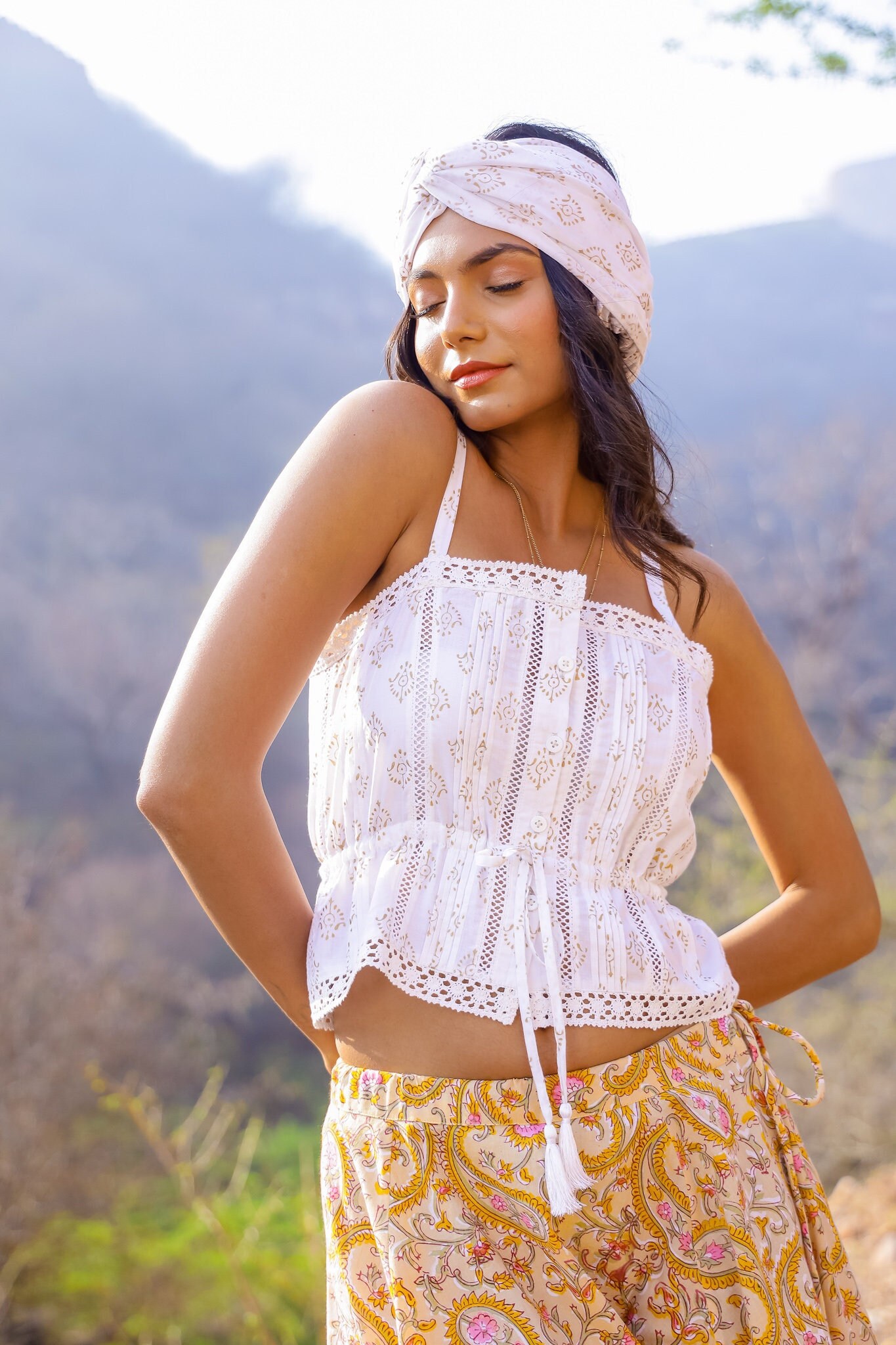 Bohemian Tank With Lace Top Block Print Cottagecore Boho Tank Cotton ...