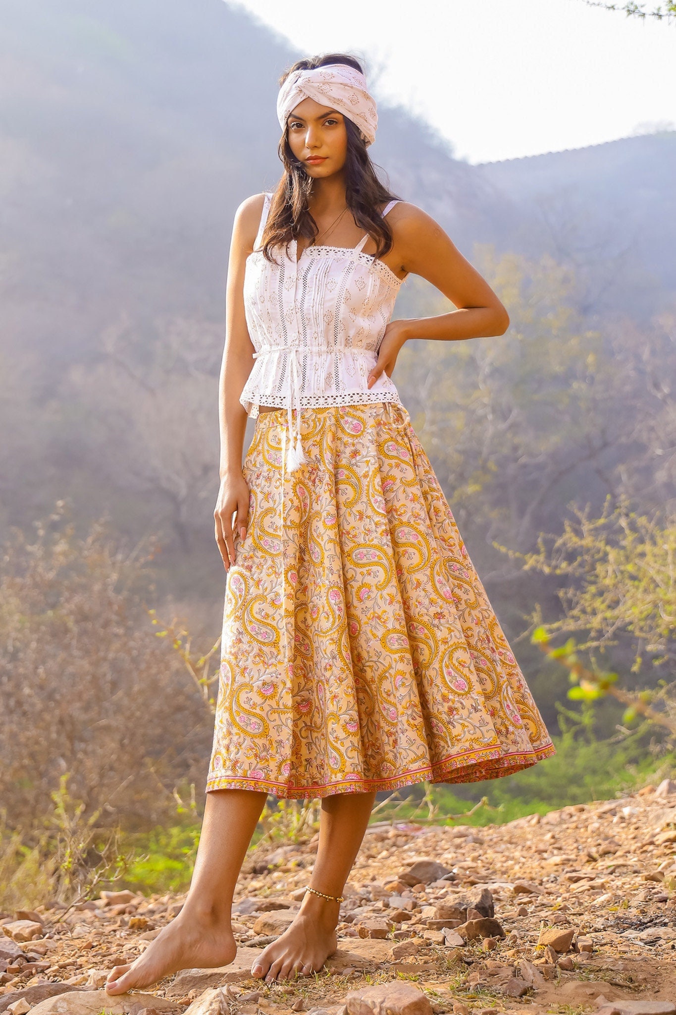 Bohemian Tank With Lace Top Block Print Cottagecore Boho Tank Cotton ...