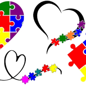 Autism Awareness Heart SVG Bundle, Puzzle Ribbon Clipart (commercial ...