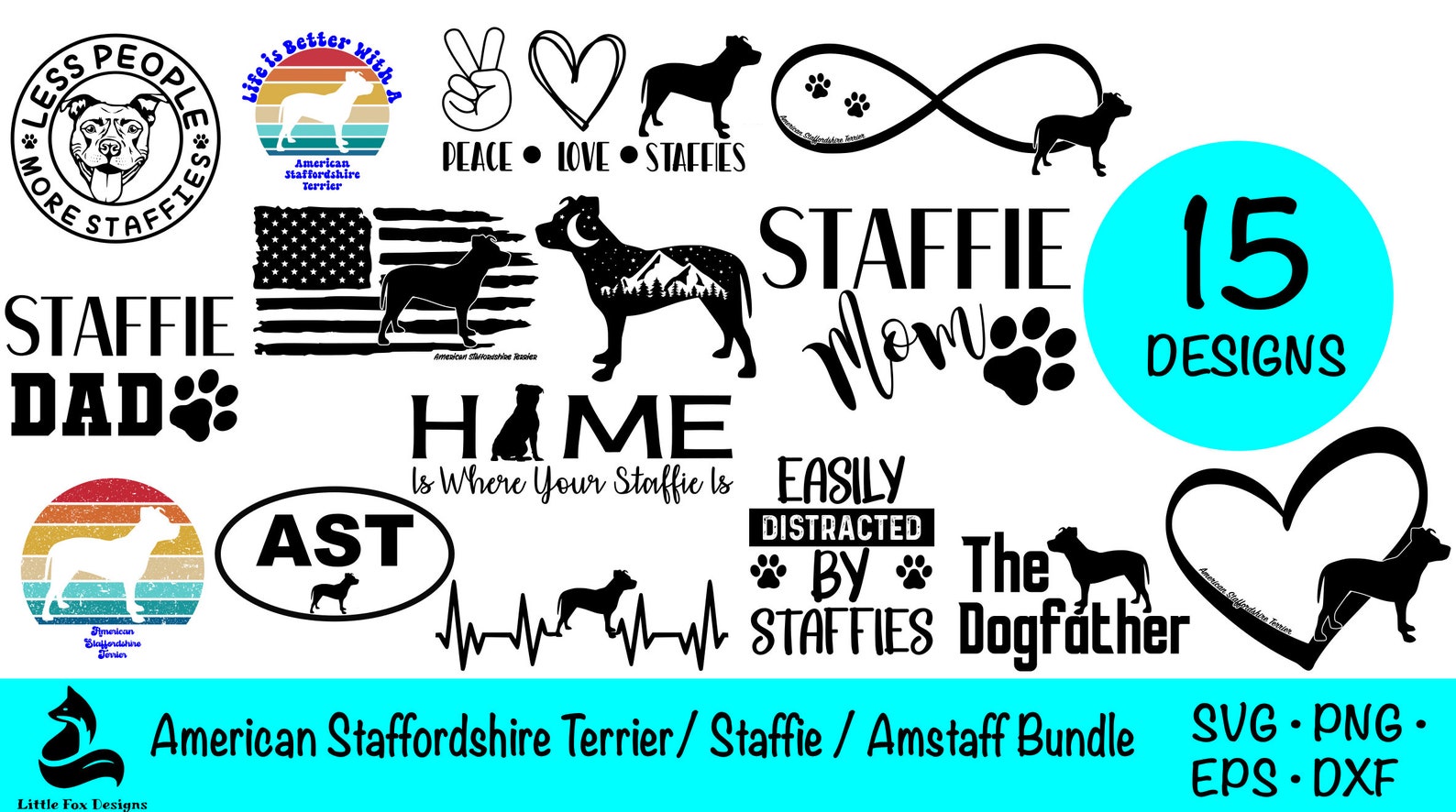 15 Staffordshire Terrier SVG Bundle / Staffie Clipart / Pitt Bull Cut ...