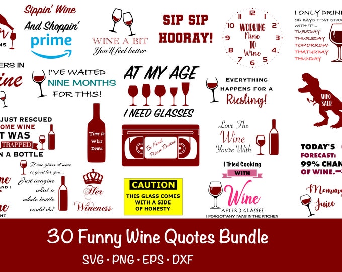 Wine Glass SVG Bundle, Funny Wine Glass Labels, Wine SVG Cut Files ...