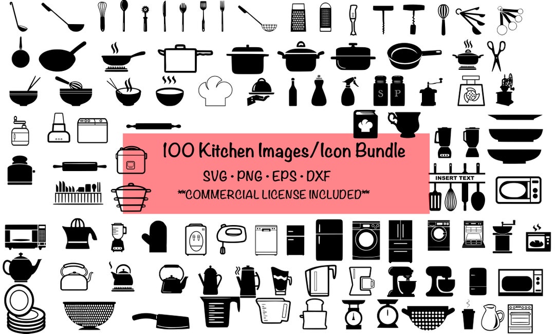 Kitchen Icons SVG Files Bundle for Cricut, Silhouette, Canva Svg Eps ...