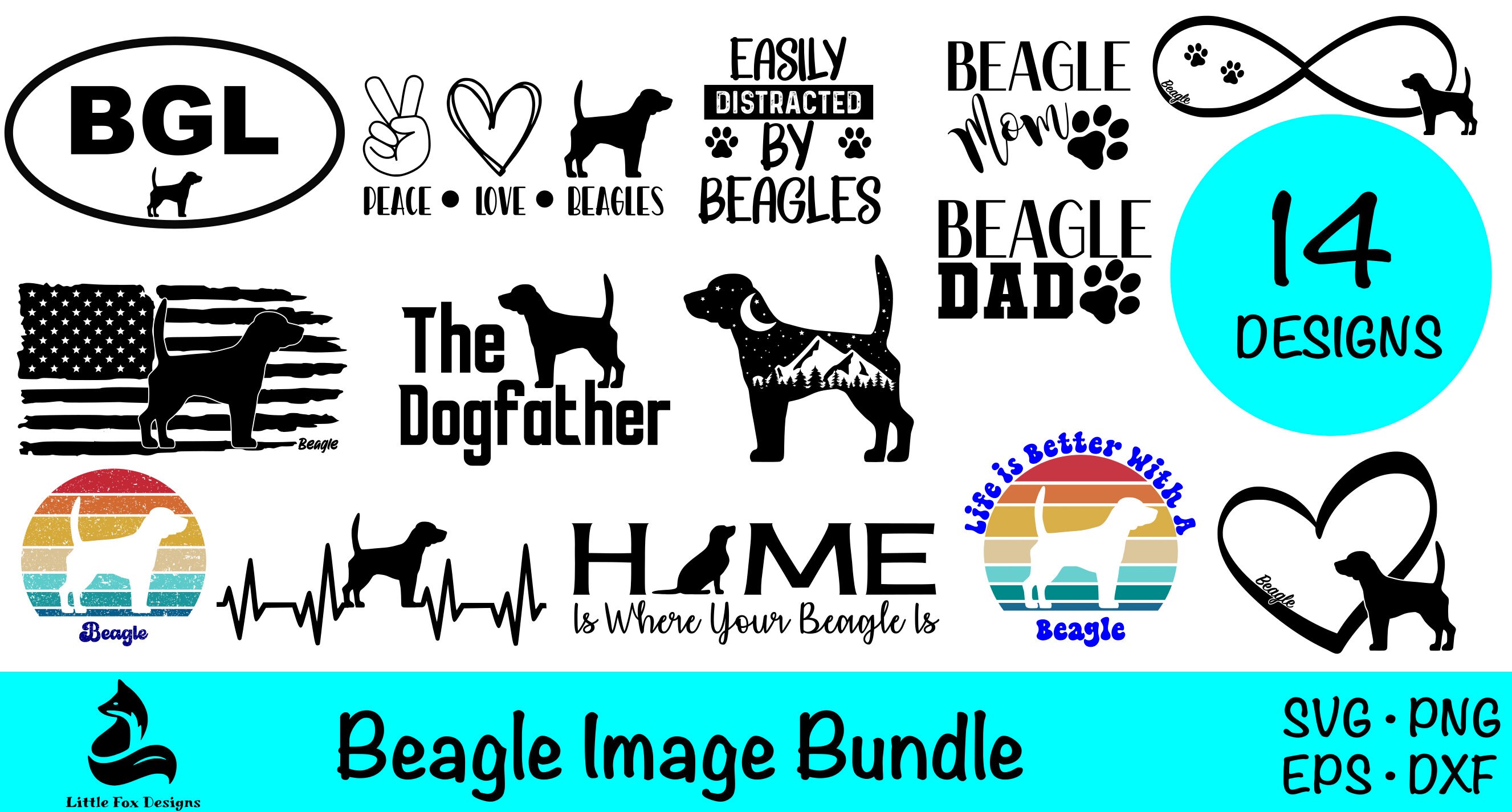 14 Beagle SVG Bundle / Beagle Dog Clipart/ Cut File/ Cricut/ Vector ...
