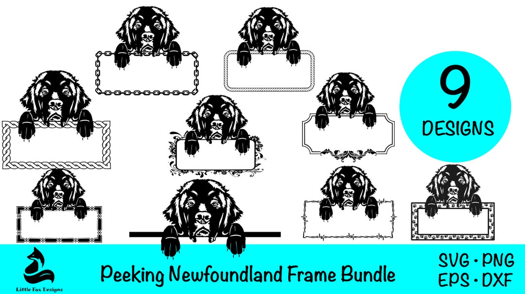 9 Peeking Newfoundland Dog SVG Frame Bundle / Newfie Dog Clipart/ Cut ...