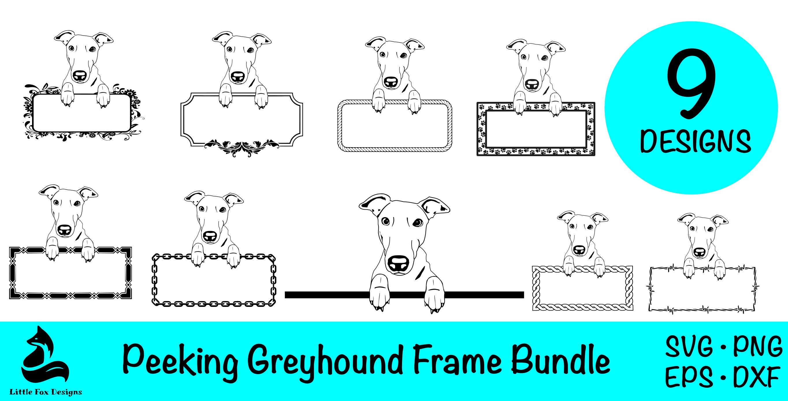 9 Peeking Greyhound Dog SVG Frame Bundle / Peeking Race Dog Clipart ...