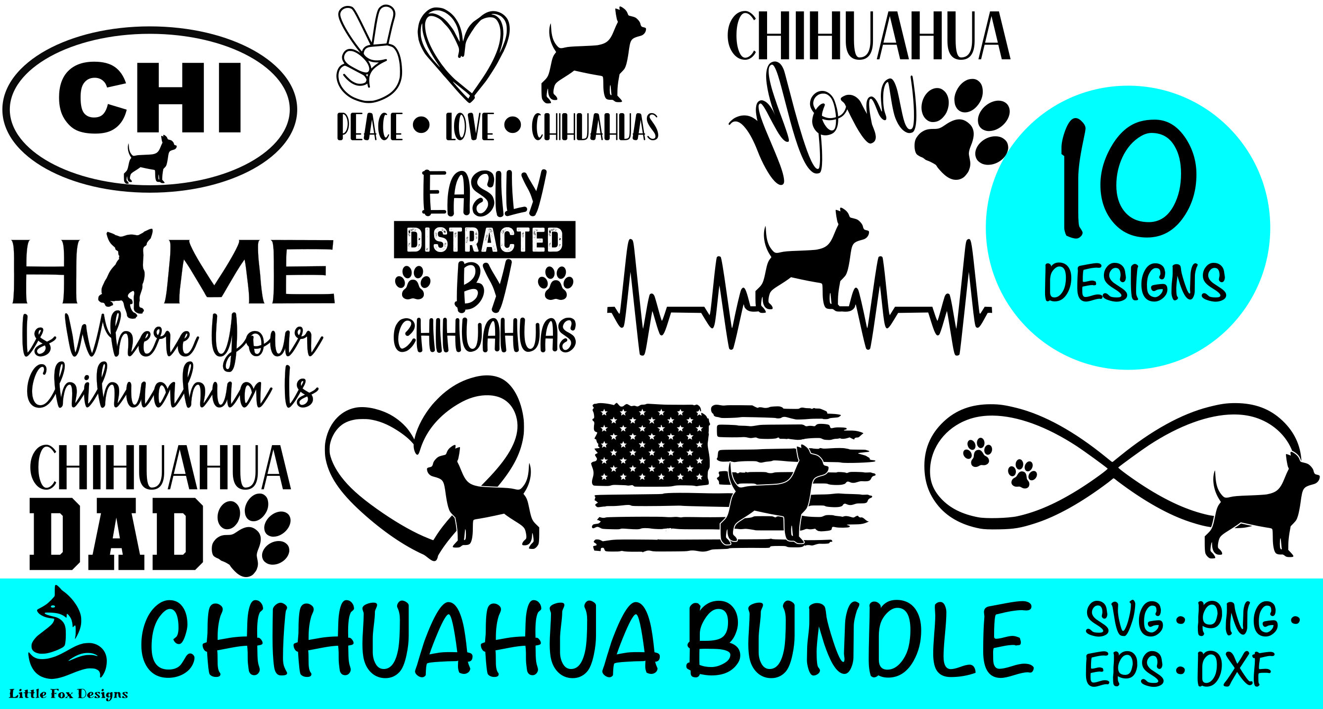 10 Chihuahua SVG Bundle / Chi Clipart/ Cut File/ Cricut/ Vector/ Dxf ...