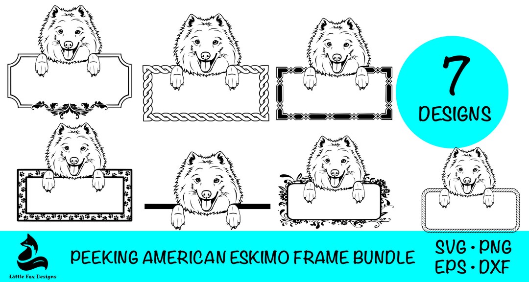 7 Peeking American Eskimo Dog SVG Frame Bundle / Eskimo Dog Clipart ...