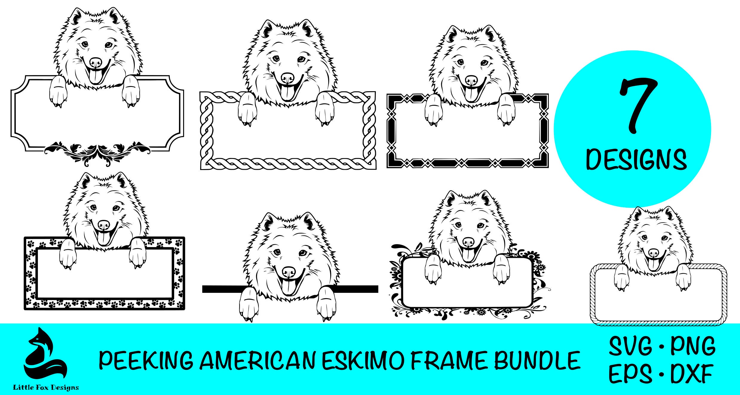 Peeking American Eskimo Dog Frame SVG Bundle (7 Designs) (digital ...