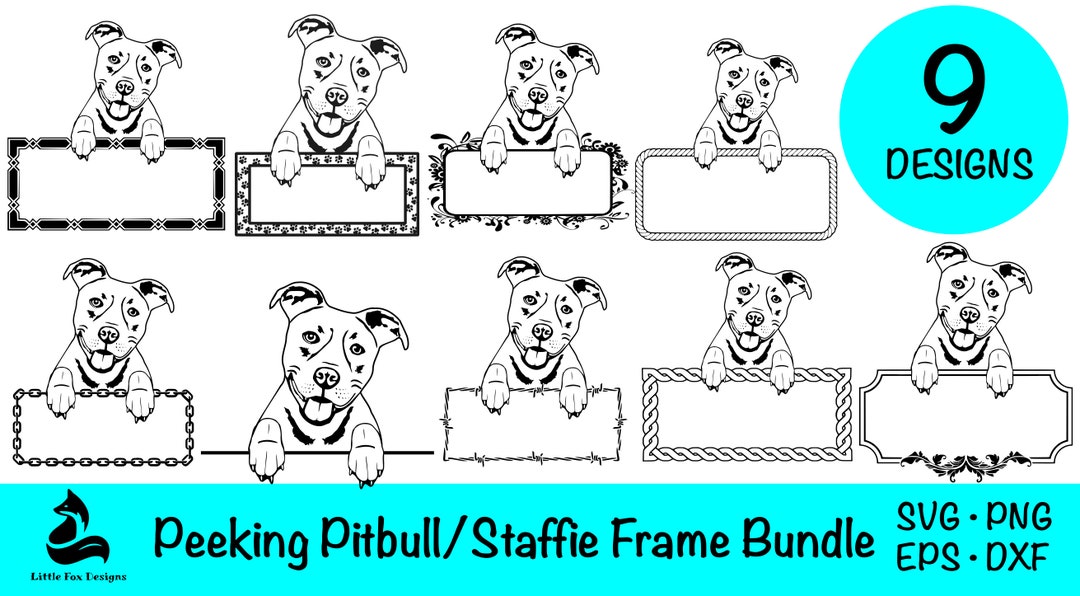 9 Peeking Pitbull Dog SVG Frame Bundle / Peeking Staffie Dog Clipart ...