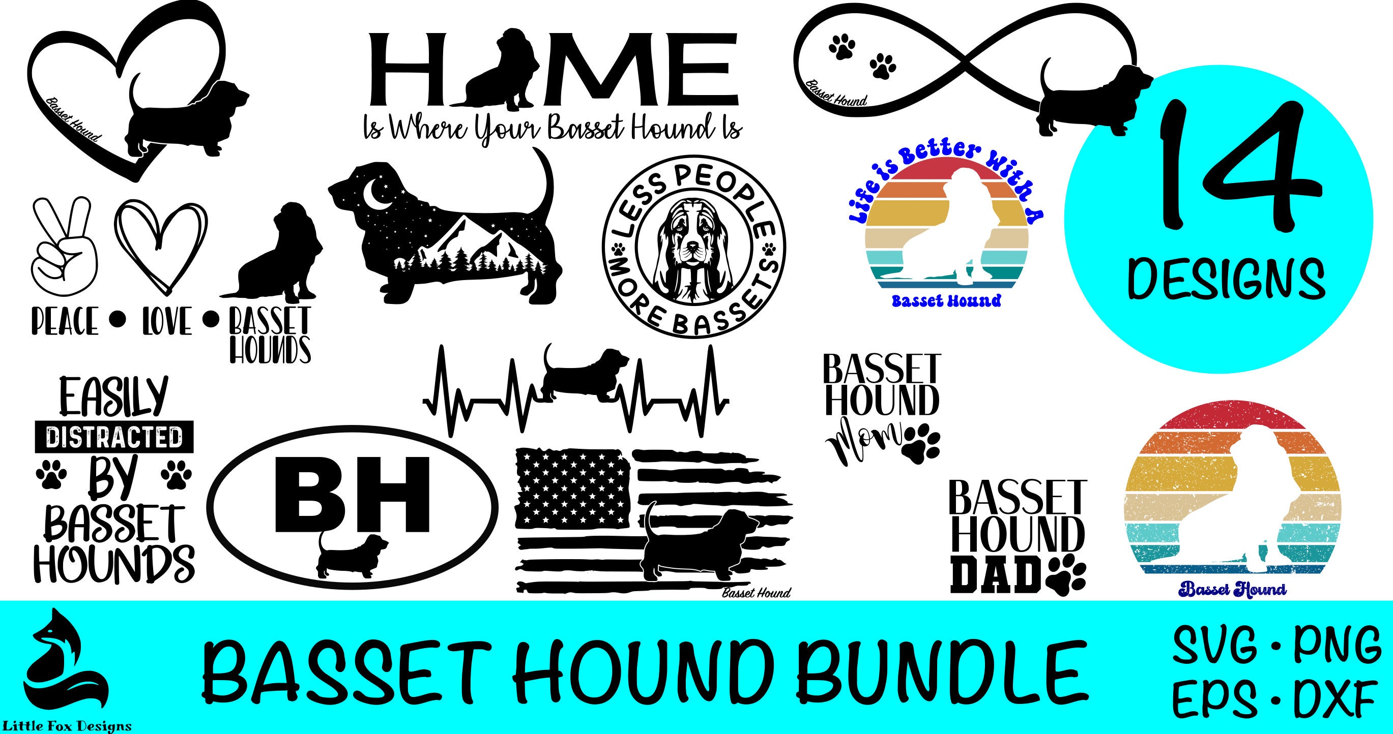 Basset Hound SVG Clipart Bundle, Dog Vector Graphics (digital Download ...