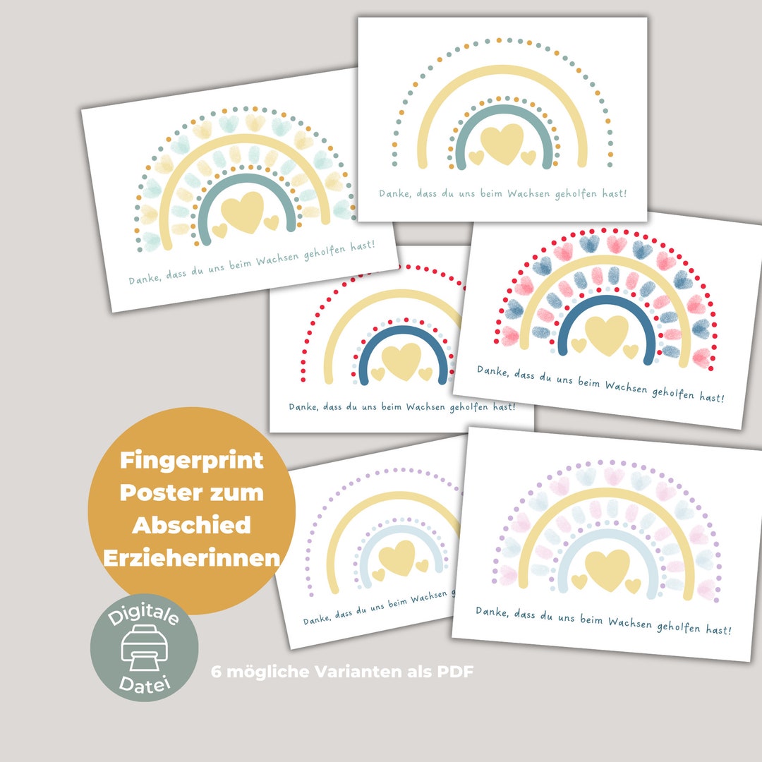 PDF Farewell Gift for a Teacher Fingerprint Poster for Farewell Rainbow ...