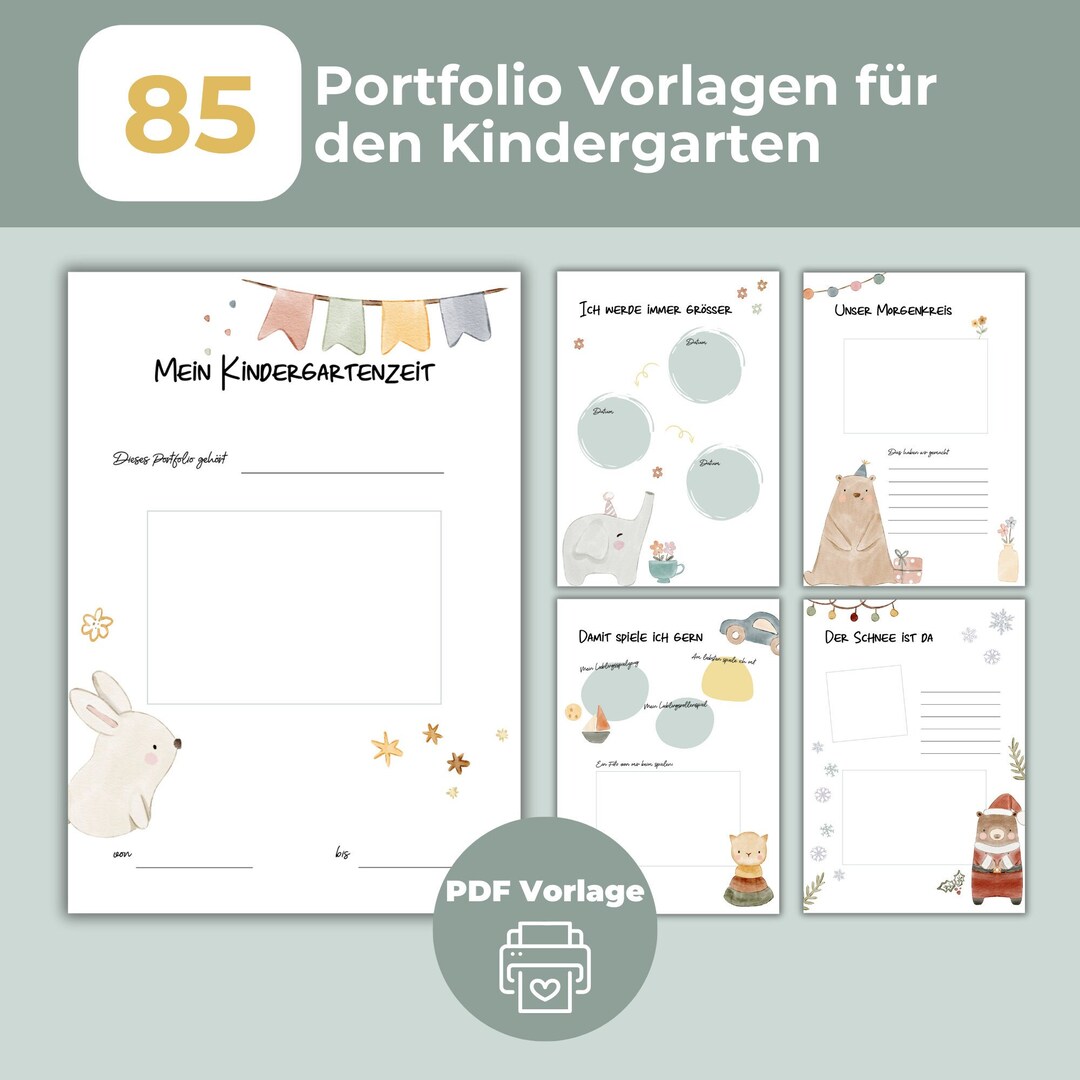 PDF - 85 Portfolio Templates for Kindergarten | Set "bunte Bande ...