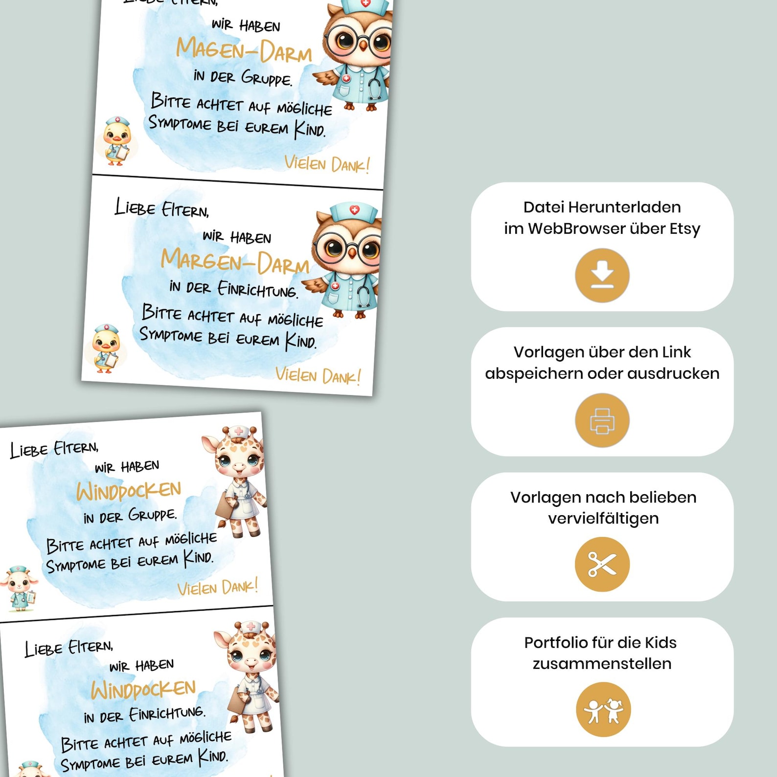 PDF - 13 Aushängeschilder Krankheiten Kita & Kindergarten | Informationen für kranke Kinder ...