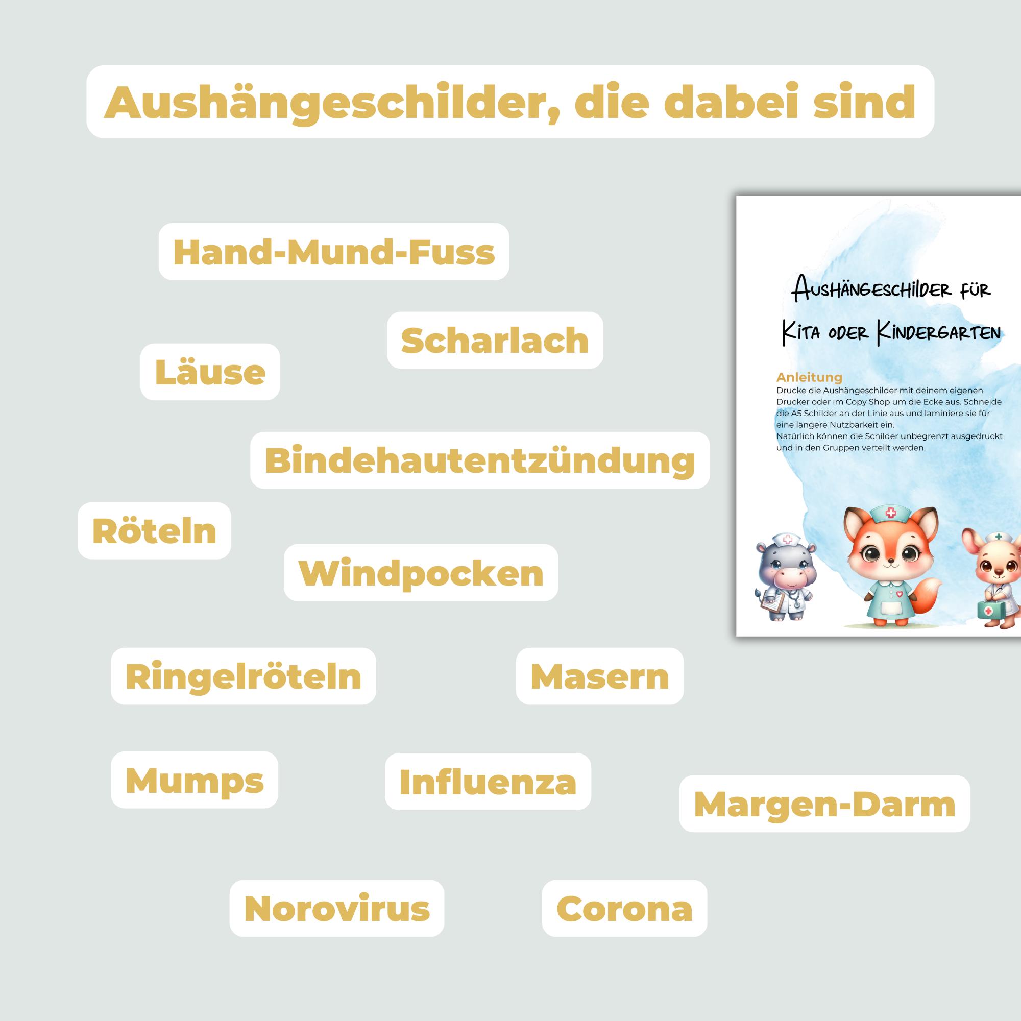 PDF - 13 Aushängeschilder Krankheiten Kita & Kindergarten | Informationen für kranke Kinder ...