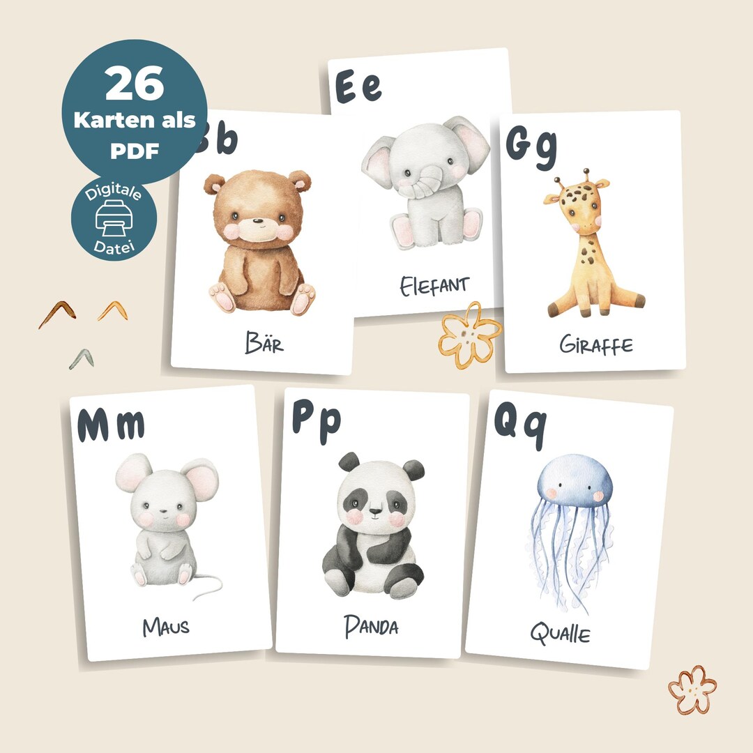 PDF Alphabet Flashcards "animals" to Print | Montessori Letter Cards ...