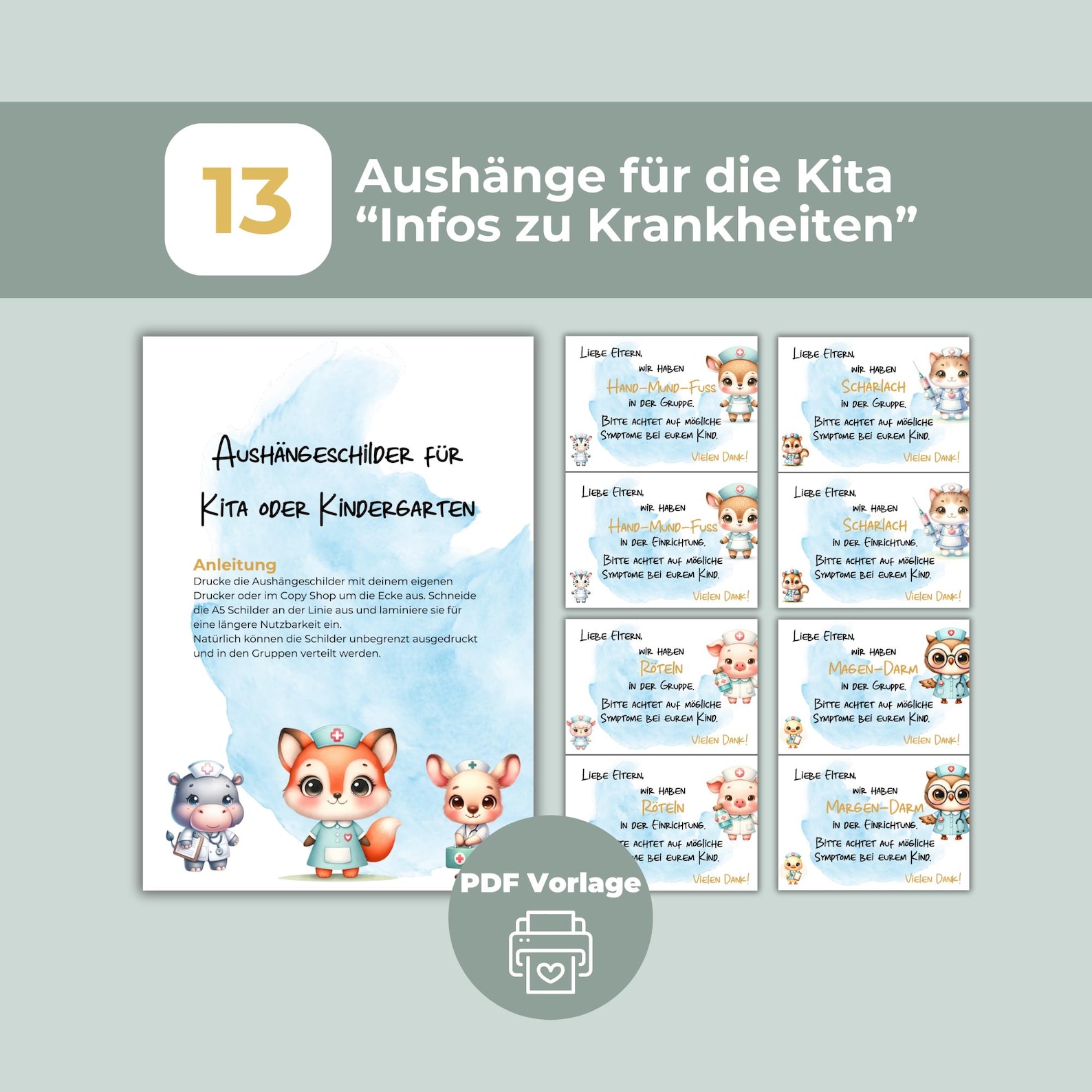 PDF - 13 Aushängeschilder Krankheiten Kita & Kindergarten | Informationen für kranke Kinder ...