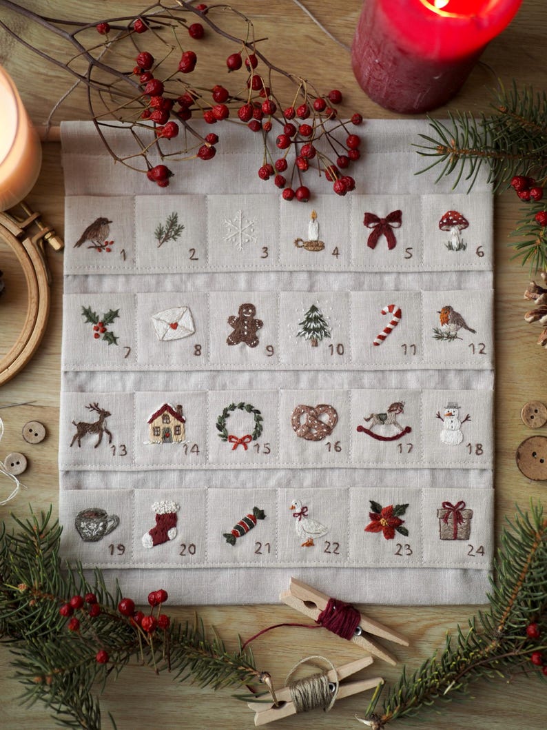Handmade Advent Calendar Embroidery Pattern – 24 Mini Christmas Designs ...