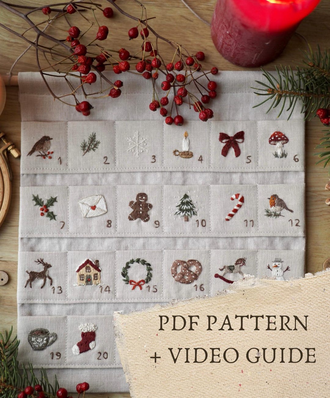 Handmade Advent Calendar Embroidery Pattern – 24 Mini Christmas Designs ...
