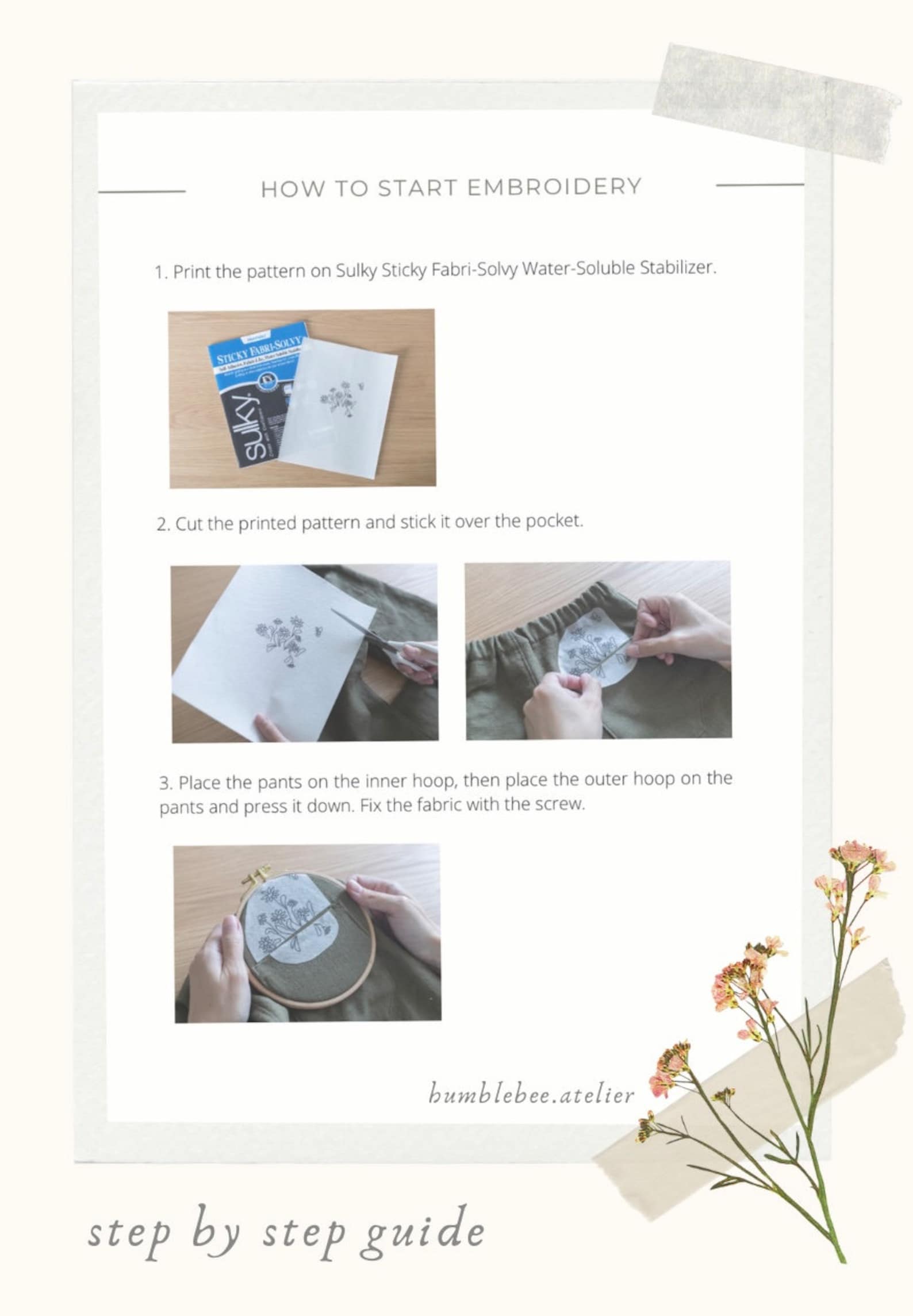 Daisy Pocket Embroidery Pattern + Video Tutorial, PDF, Beginner ...