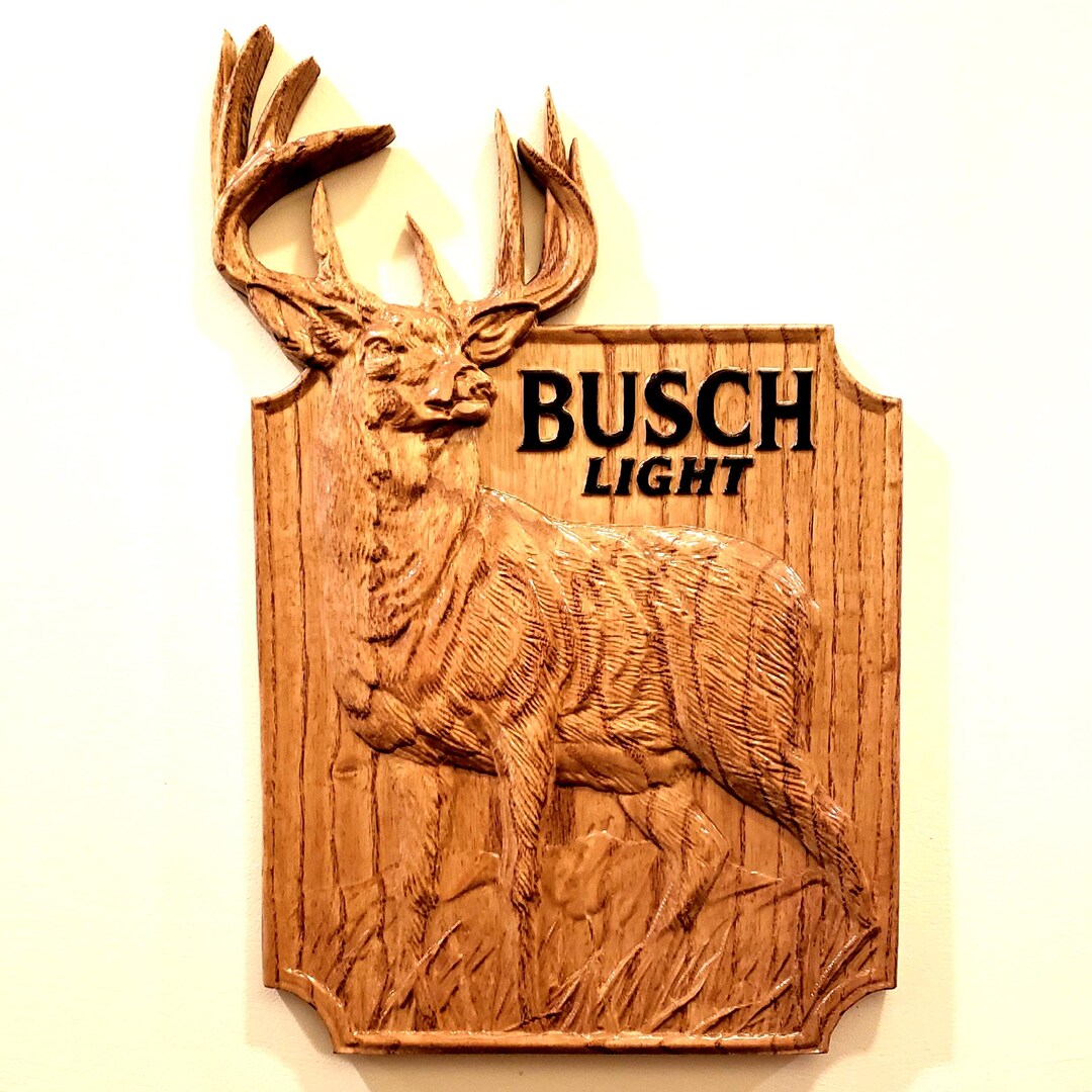 Busch Light Buck Beer Sign – Rustic Oak Wood Carving With Deer – Cabin ...