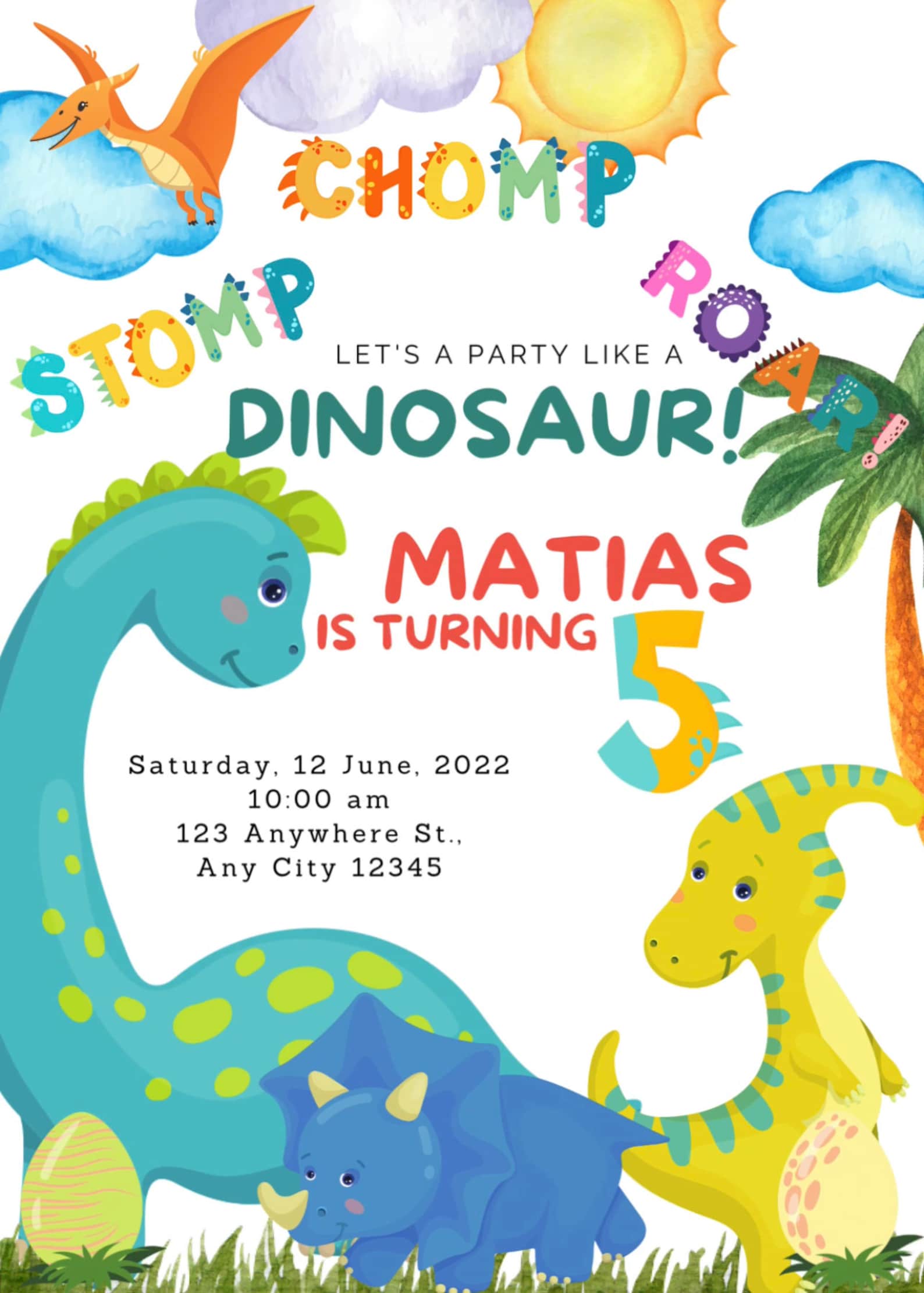 Dinosaur Theme Birthday Invitation - Etsy