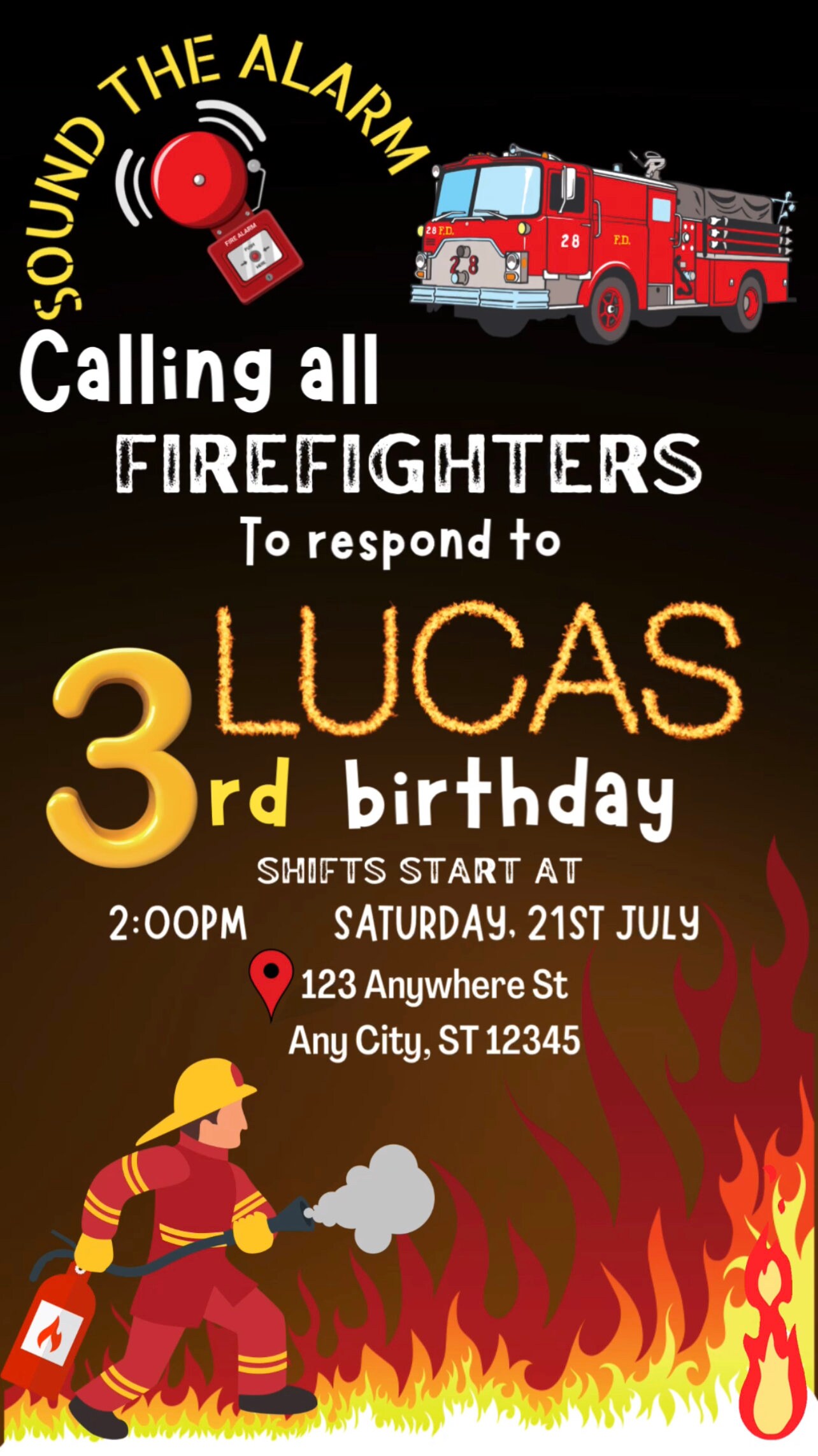 Firefighters Theme Birthday Invitation - Etsy