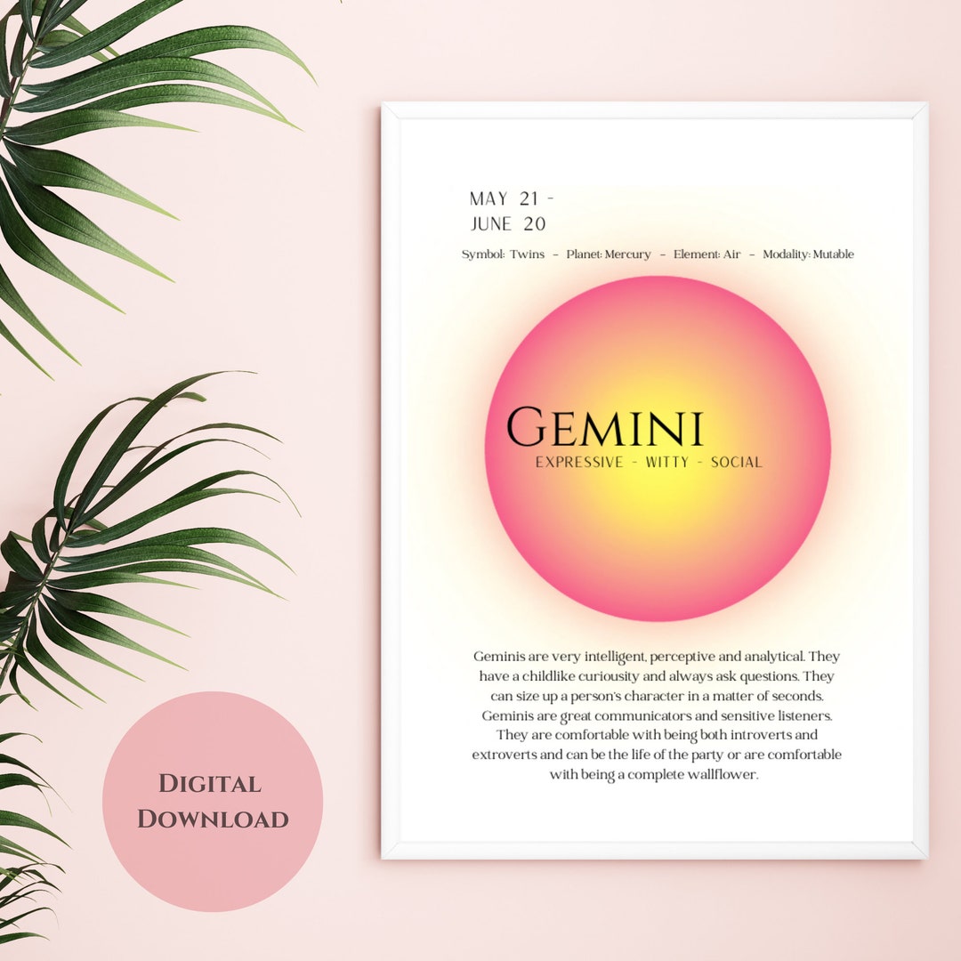 Gemini Poster, Zodiac Poster, Astrological Wall Art, Aura Poster, Aura ...