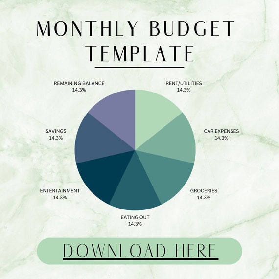 Monthly Budget Template Green Marble - Etsy