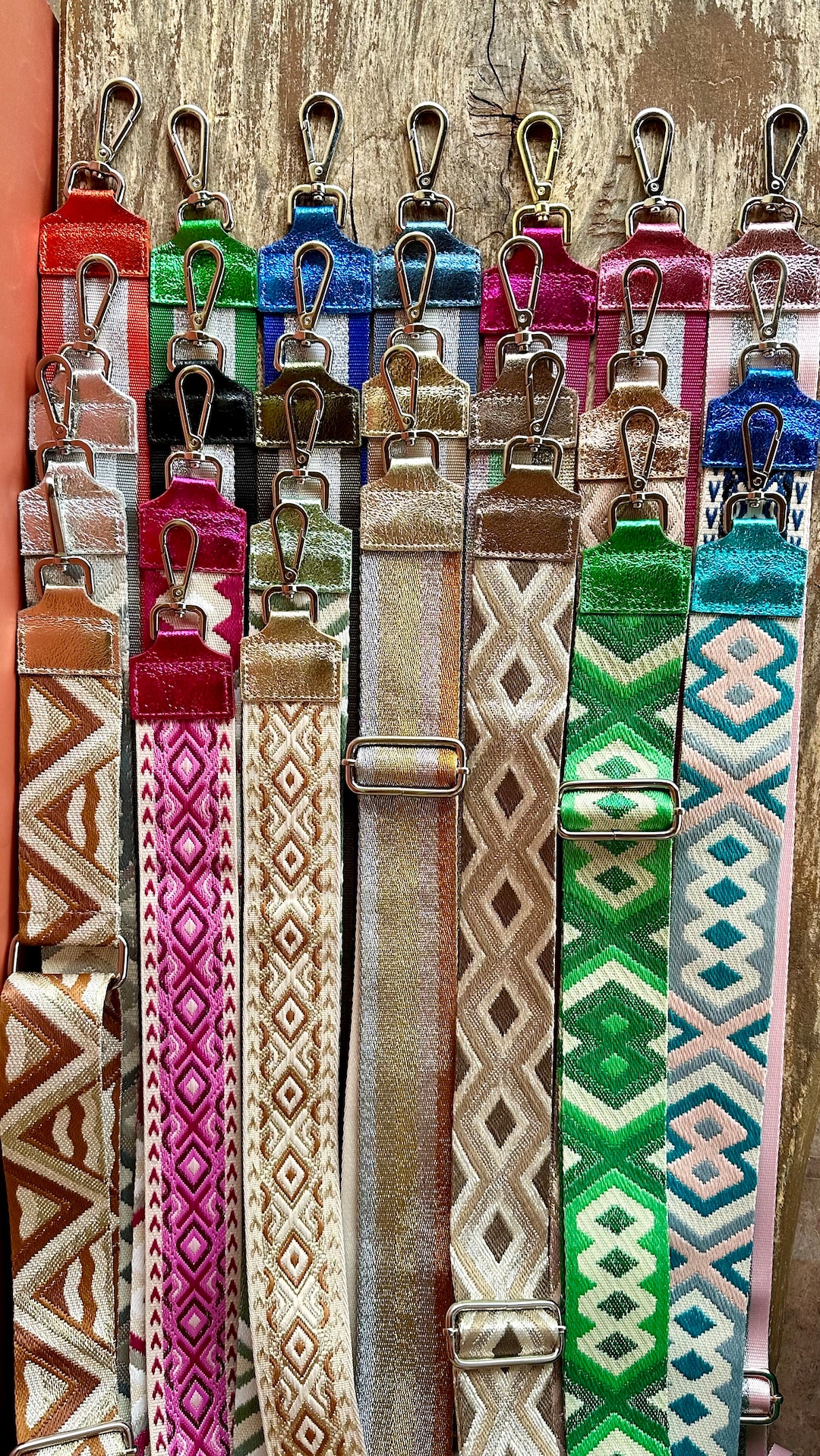 Metallic Sparkling Genuine Leather, Retro Patterned Bag Straps, Vantage ...