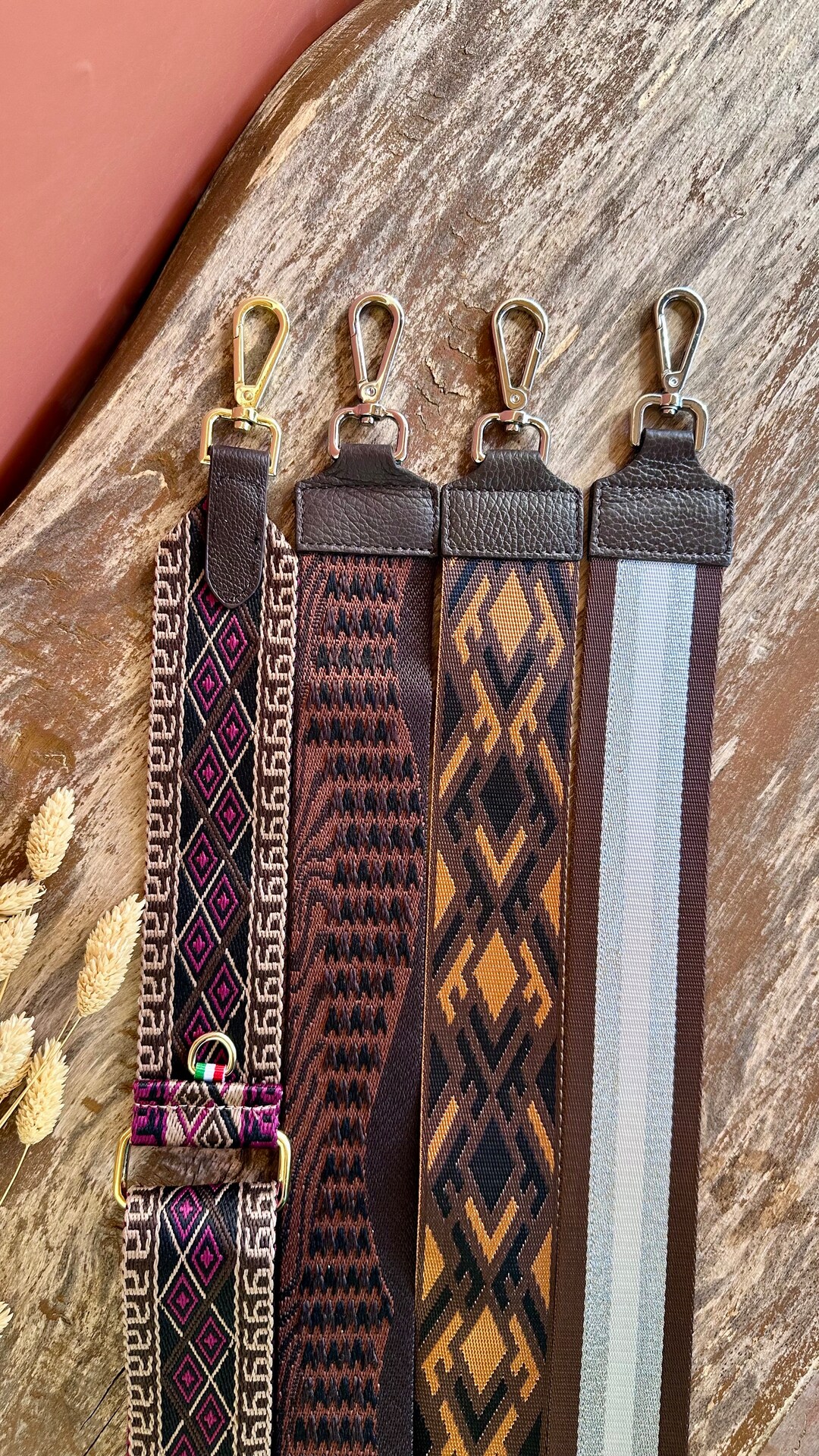 Patterned Bag Straps, Shoulder Straps, Wide Carrying Straps, Dark Brown ...