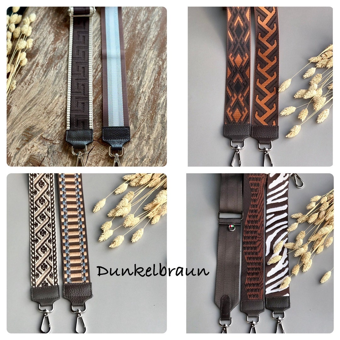 Patterned Bag Strap Shoulder Straps Wide Strap Dark Brown Genuine ...