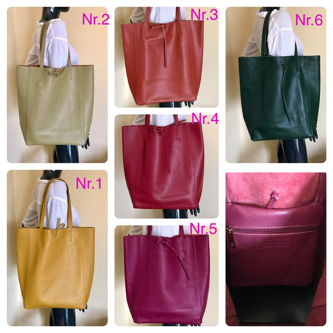 Echte Ledertasche große Beuteltasche Damentasche Einkaufstasche Shopper ...
