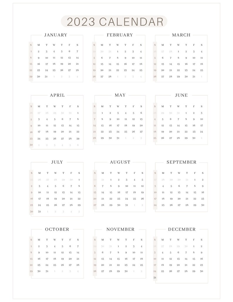 Minimal 2023 Digital Calendar, Digital Download, Instant Download ...
