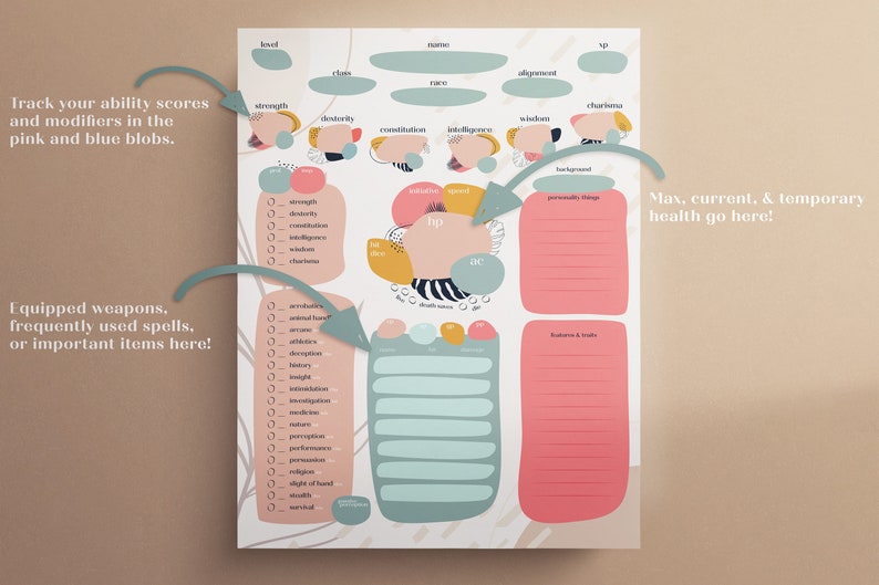 Colorful Abstract D&D Character Sheet - Etsy