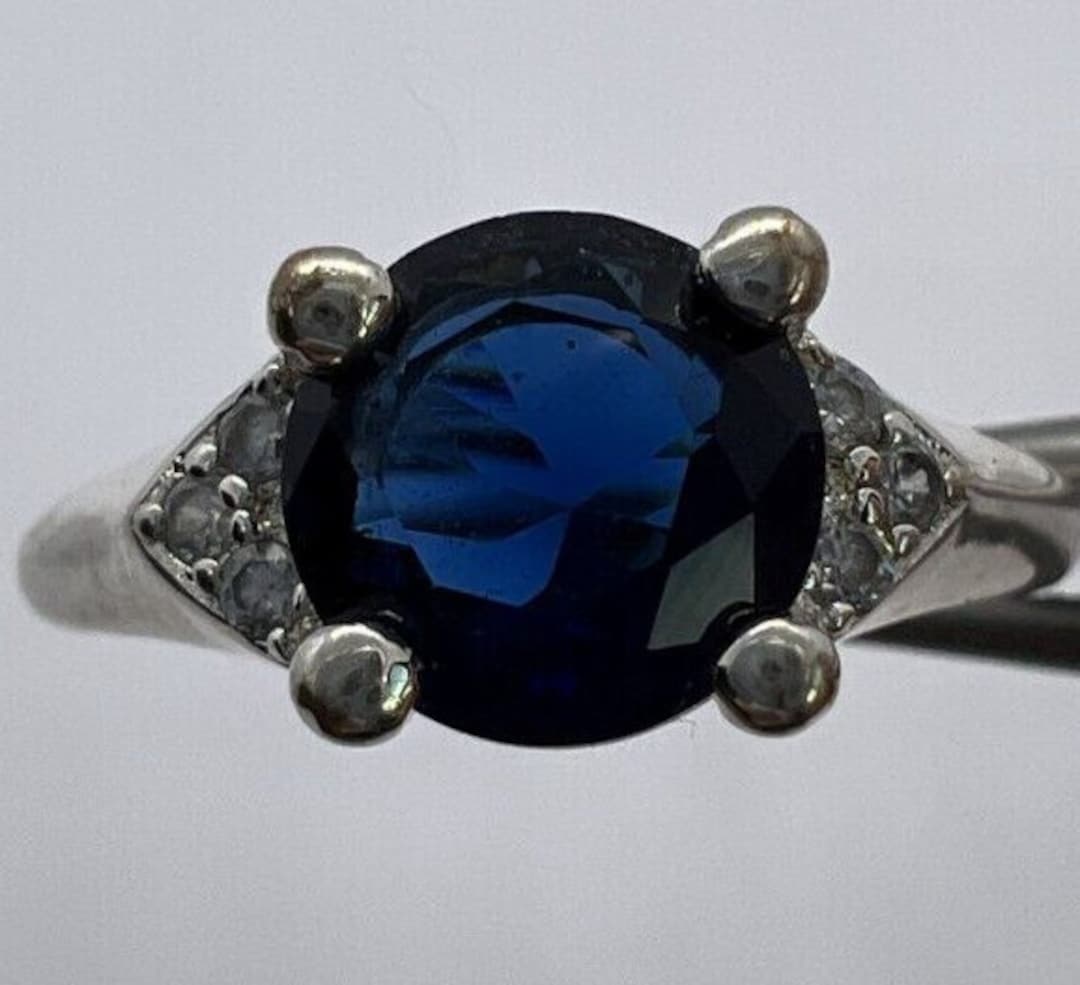 925 Sterling Silver Sapphire & Goshenite Ring Size 7 - Etsy