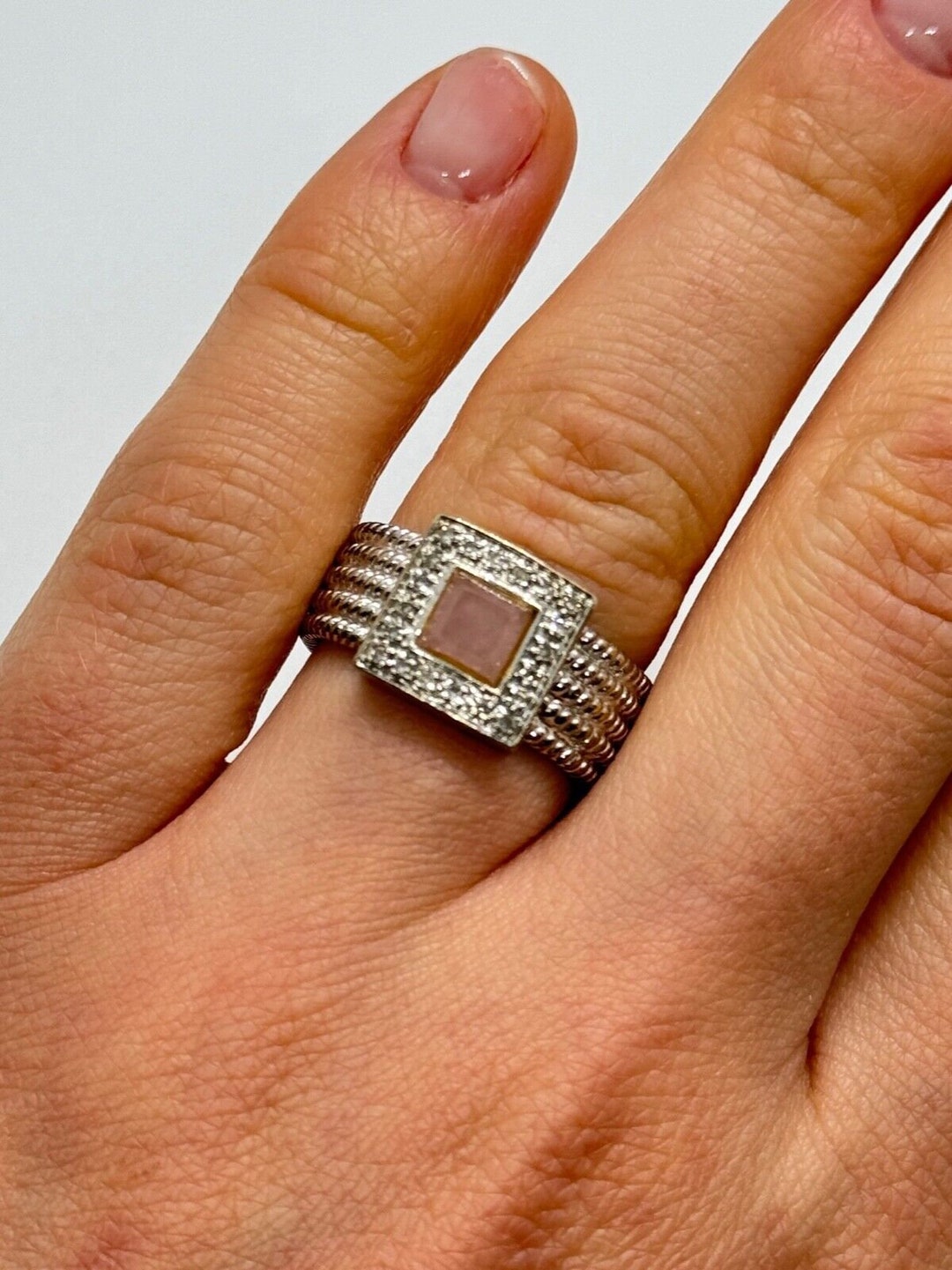 925 Sterling Silver Morganite & Goshenite Ring Size 7 - Etsy