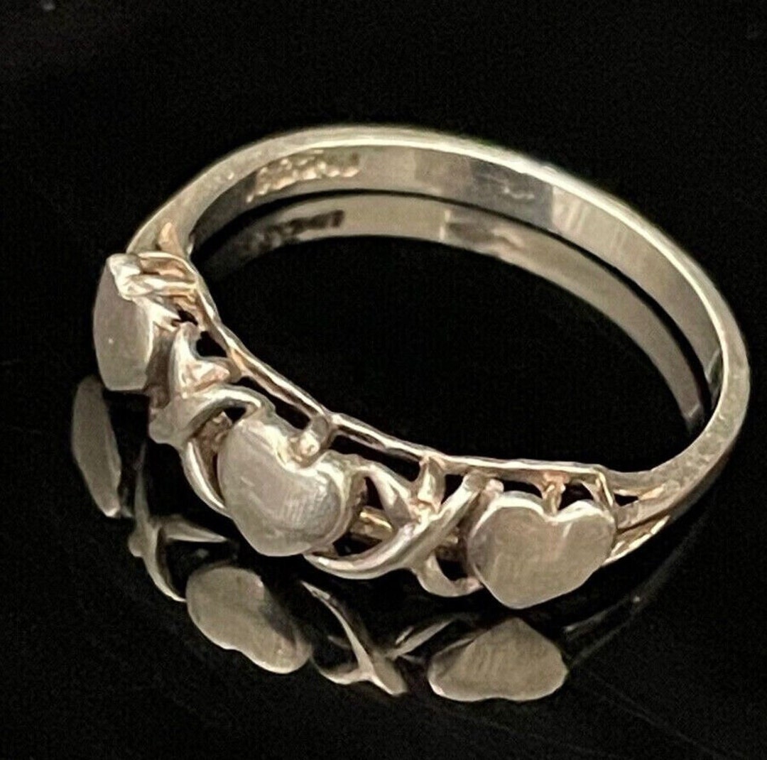 925 Sterling Silver 3 Hearts Band Ring Size 8 SKY - Etsy