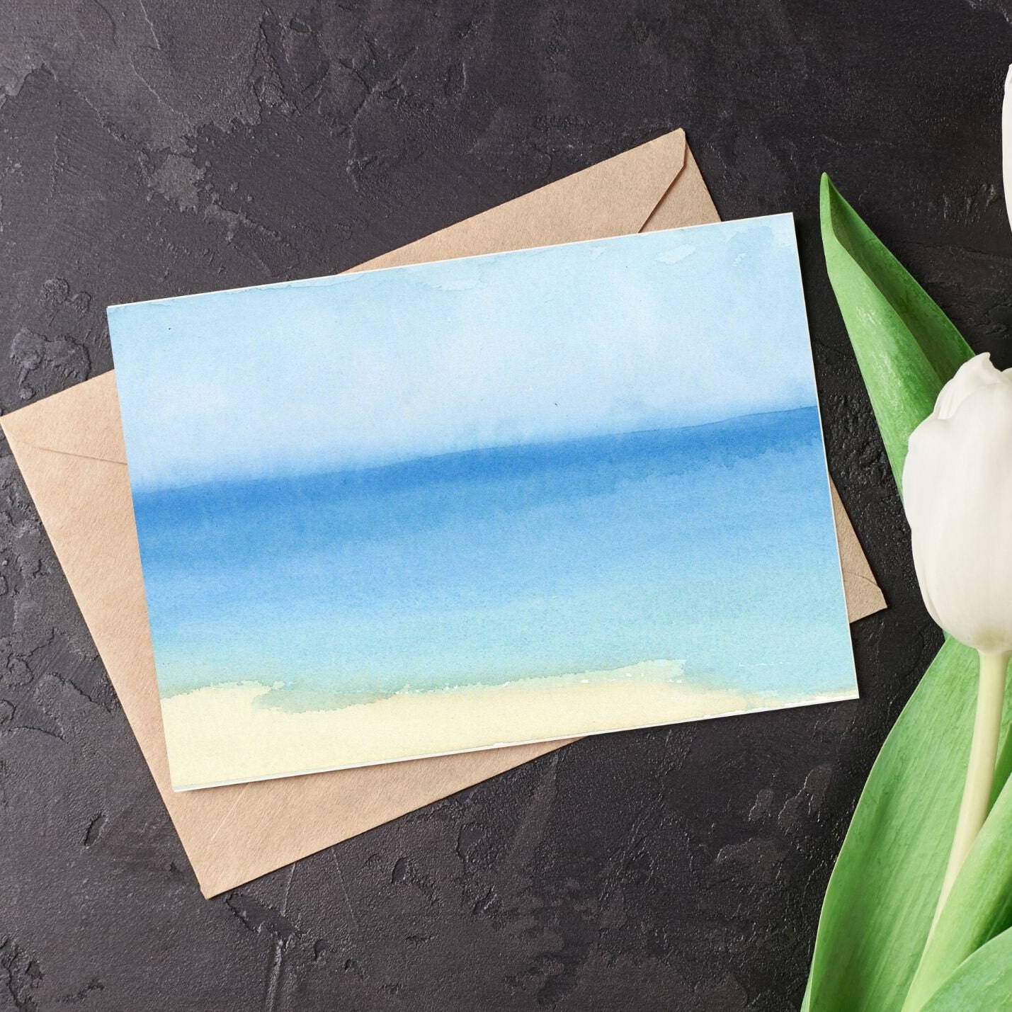 Handmade Watercolor Beach Sunset or Sunrise Notecard - Blank Inside ...