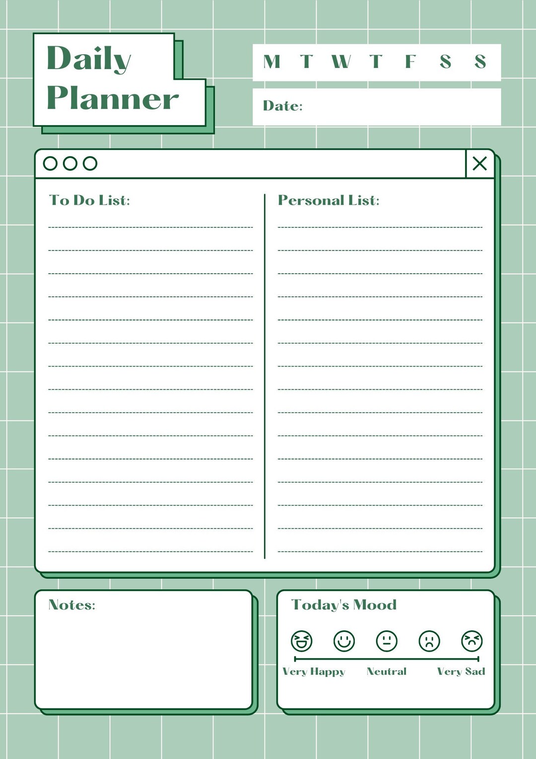 Green Daily Planner - Etsy