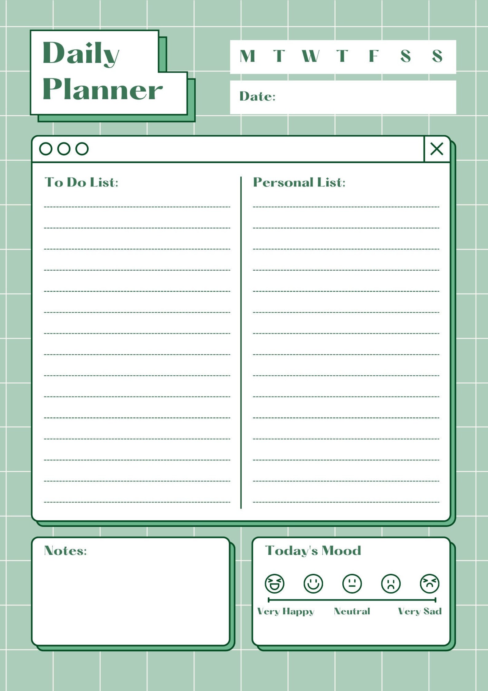 Green Daily Planner - Etsy