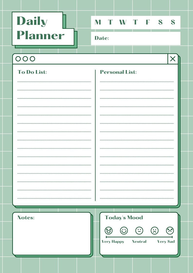 Green Daily Planner - Etsy