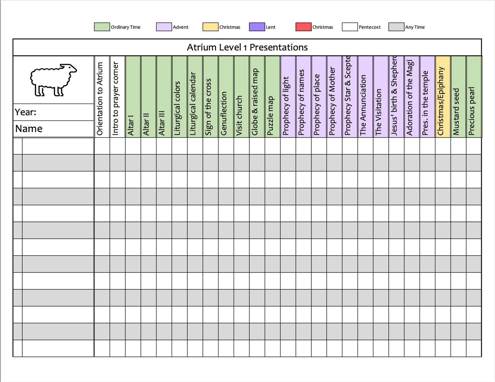 Level 1 in COLOR! Atrium Presentation Tracking Worksheet | Level 1 ...