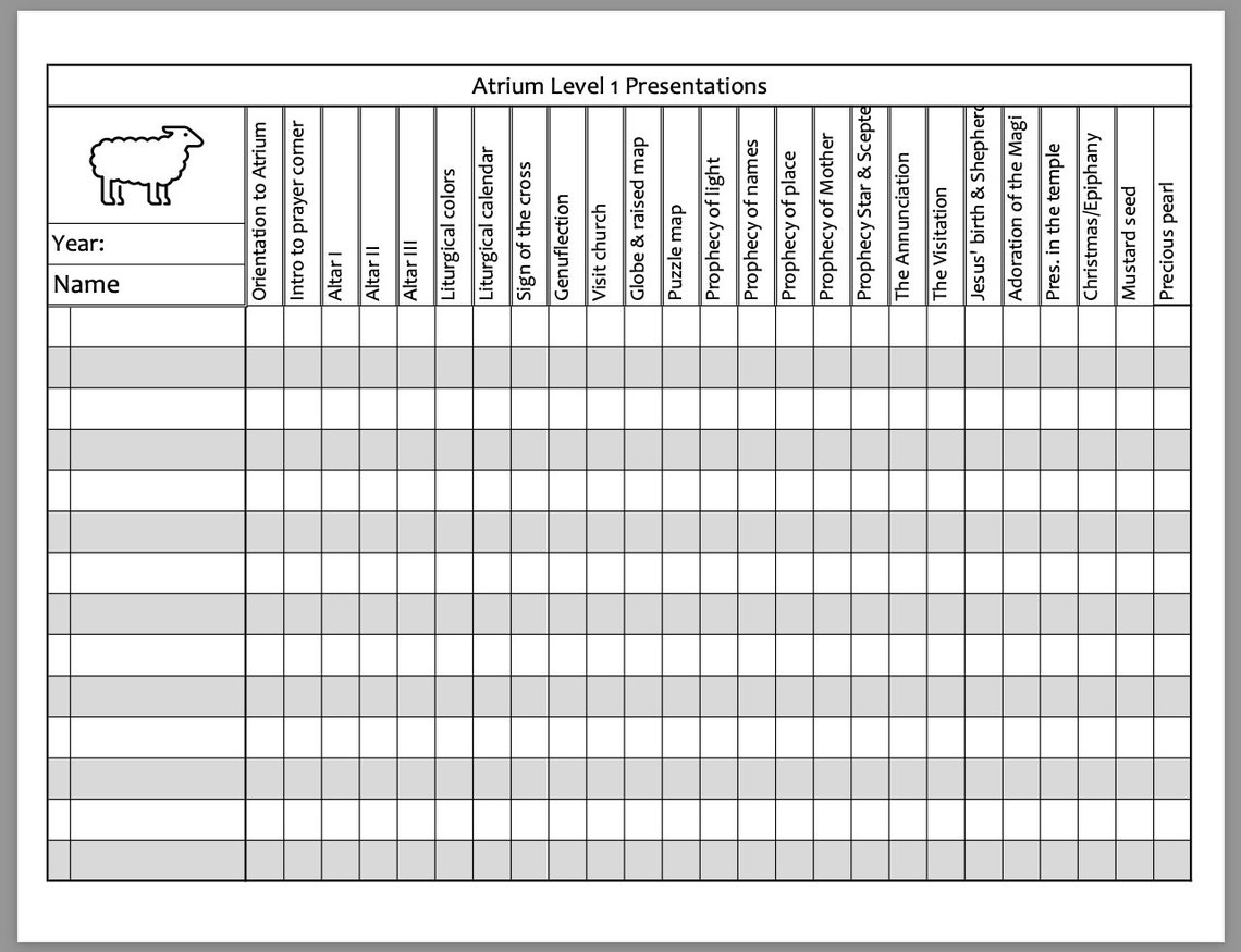 Level 1 in COLOR! Atrium Presentation Tracking Worksheet | Level 1 ...